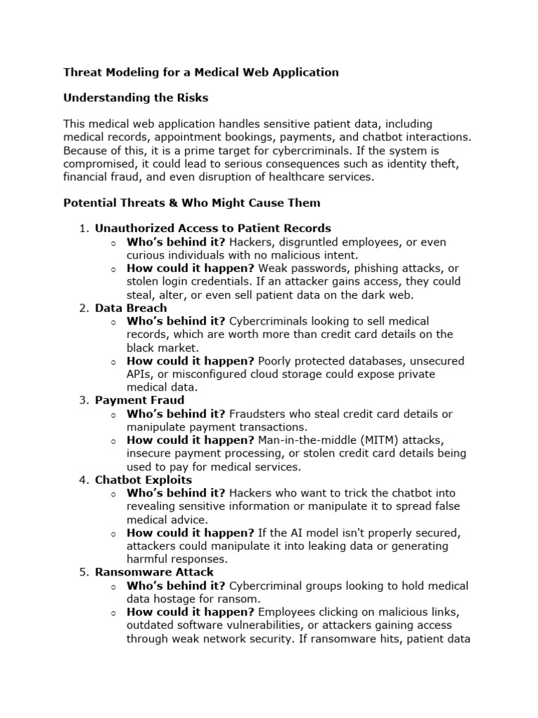 Threat Modeling For A Medical Web Application | PDF | Security | Computer Security
