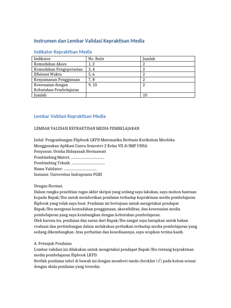 Validasi Kepraktisan Media Pembelajaran | PDF