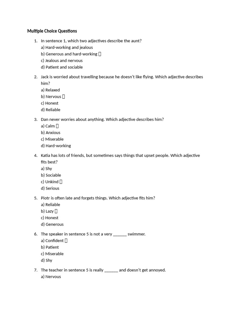 Adjective Descriptions Quiz | PDF
