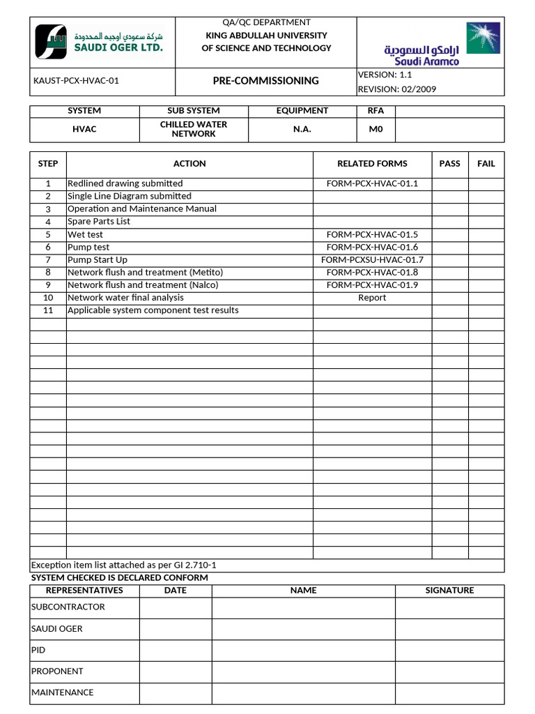 KAUST HVAC Pre-Commissioning Checklist | PDF