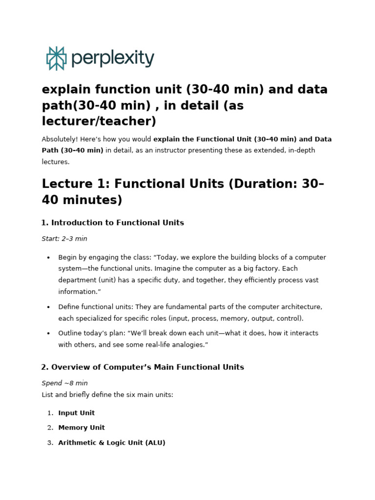 Explain Function Unit (30-40 Min) and Data Path (30 | PDF | Central Processing Unit | Computer ...