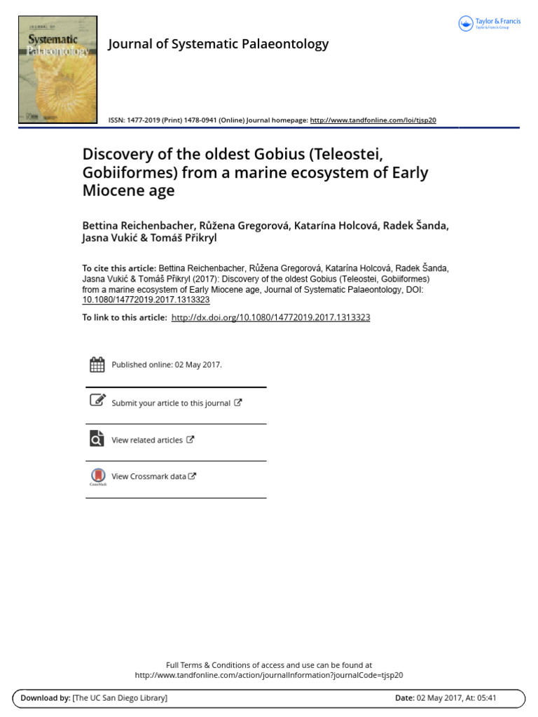 Discovery of the Oldest Gobius (Teleostei, Gobiiformes) From a Marine ...