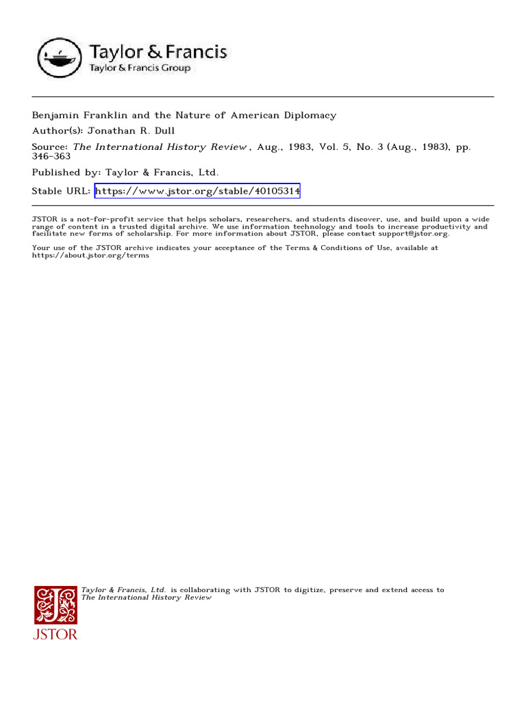 Benjamin Franklin and The Nature of Diplomacy | PDF | Diplomacy | John ...