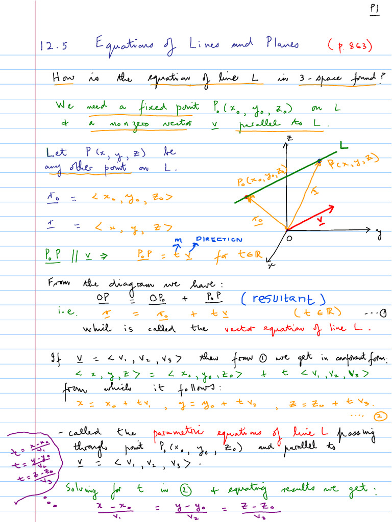 26 Equations of Lines in 3-D Space | PDF