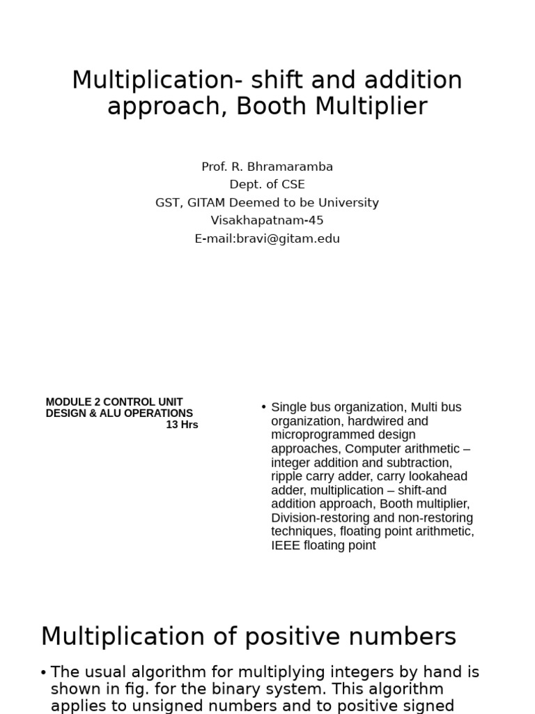 Multiplication Shift and Addition Approach and Booth Multiplier | PDF | Multiplication | Theory ...