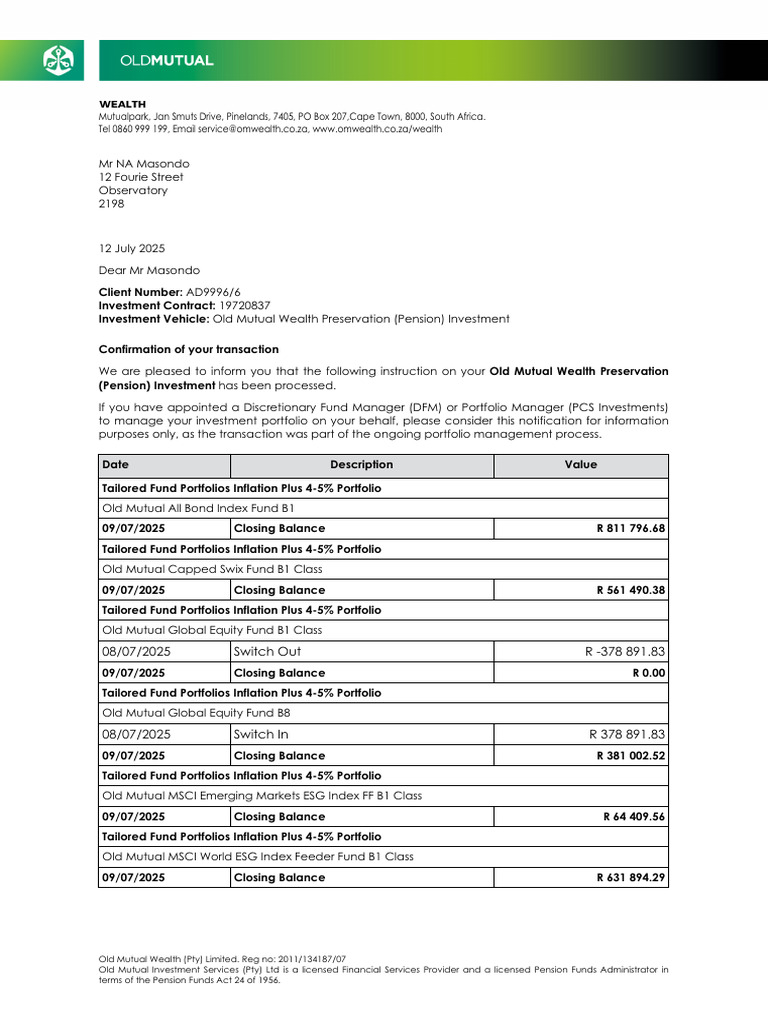 Transaction Notification Letter | PDF | Fund Of Funds | Inflation