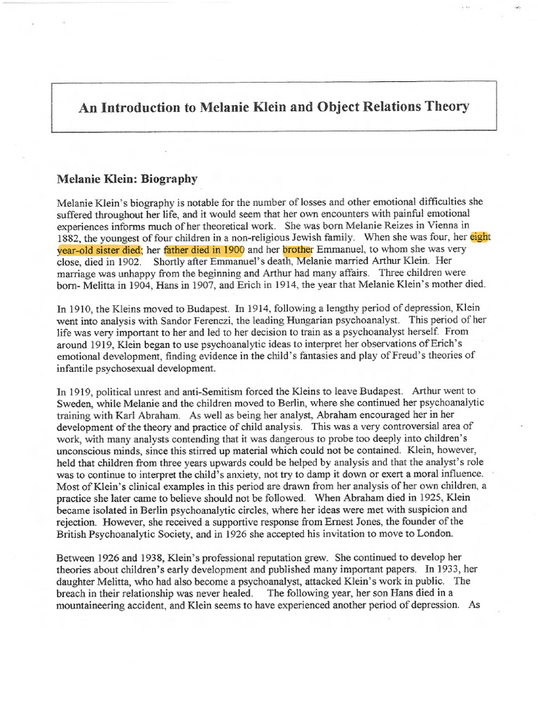 an_introduction_to_melanie_klein_and_object_relations_theory copy | PDF