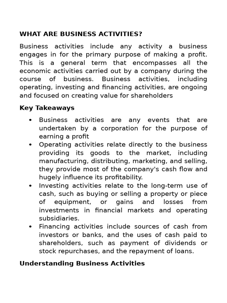 Understanding Business Activities | PDF | Cash Flow Statement | Utility