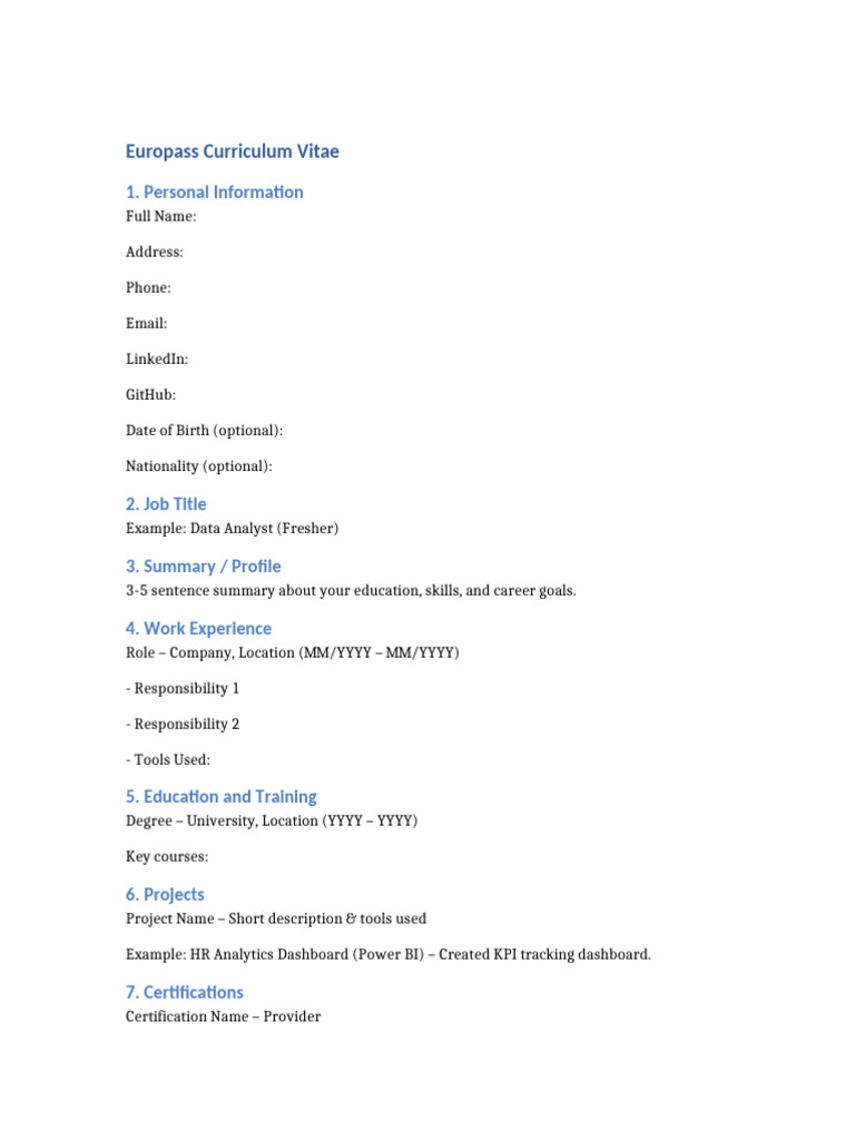 Europass CV Template Guide | PDF