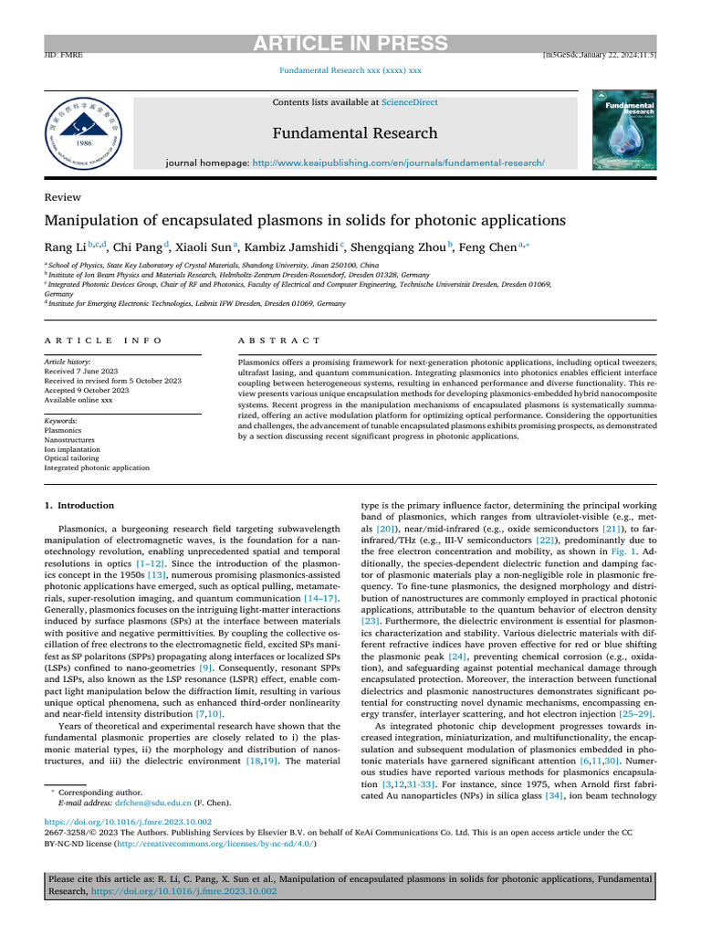 8-Manipulation of Encapsulated Plasmons in Solids For Photonic Applications | PDF | Plasmon ...