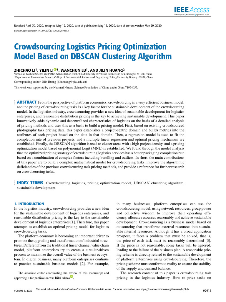 Crowdsourcing Logistics Pricing Optimization Model Based On DBSCAN ...