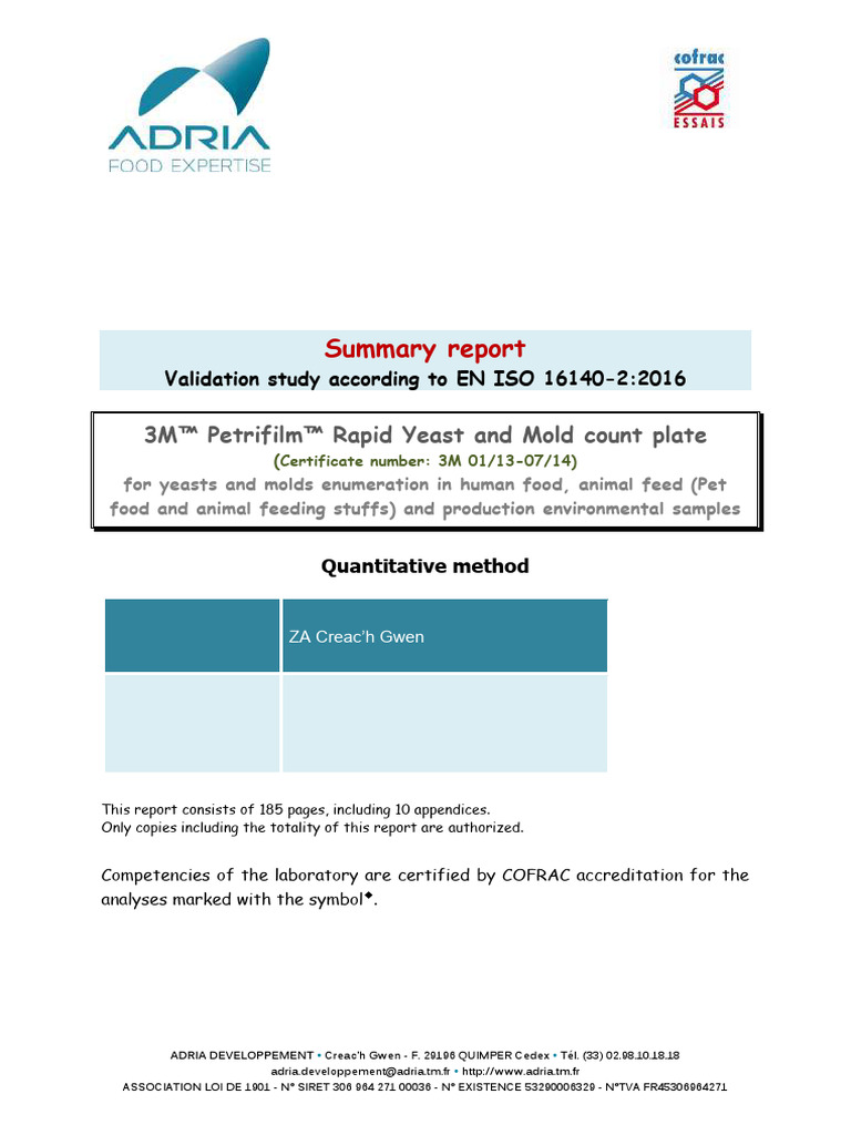 3M Petrifilm Yeast & Mold Validation Report | PDF | Accuracy And ...