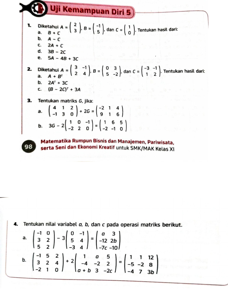 Soal Operasi Matriks Determinan Dan Invers | PDF