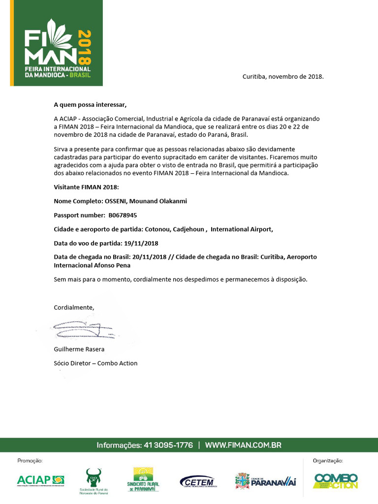 Invitation Letter Mounand Olakanmi Osseni FIMAN 2018 | PDF