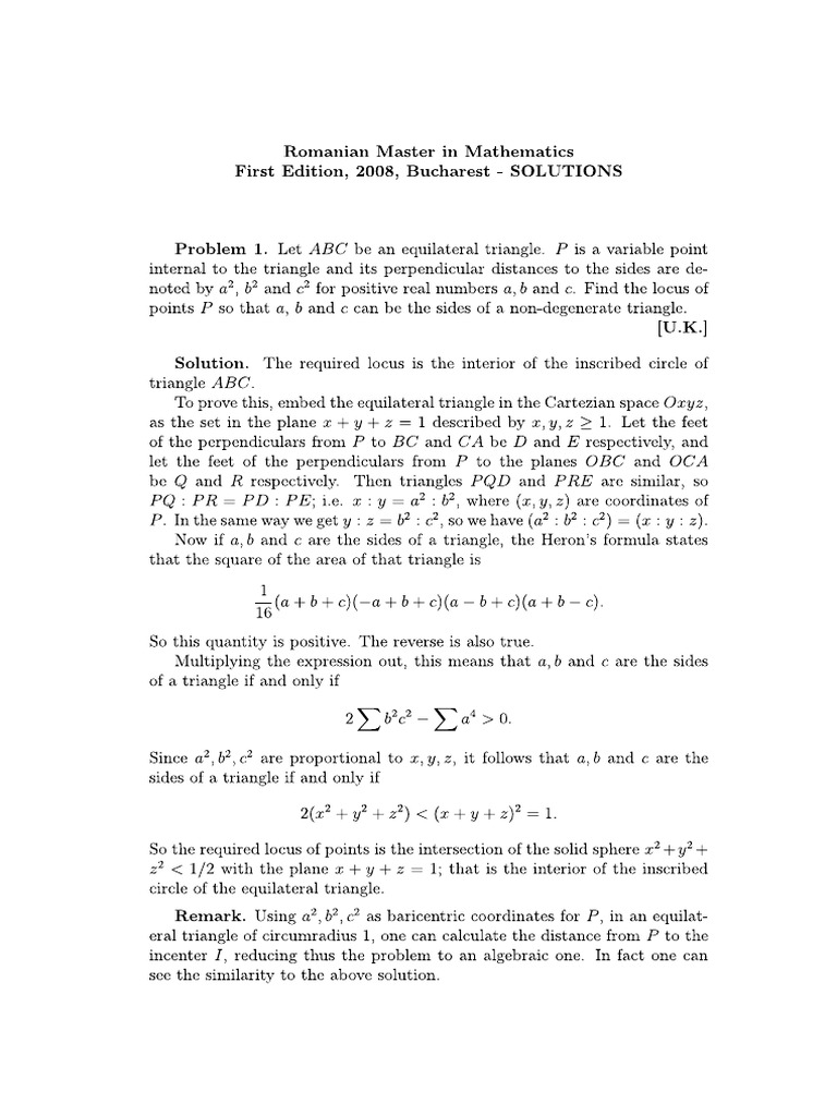 Romanian Math Competition 2011 Solutions | PDF | Triangle | Euclidean ...