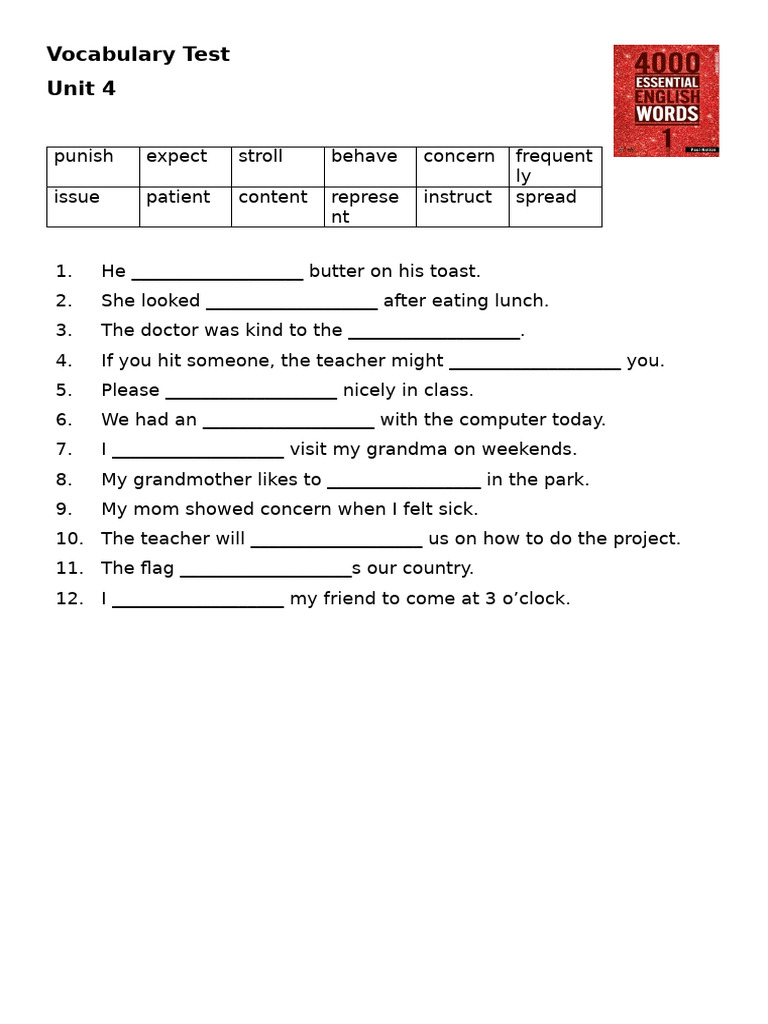 Unit 4 Vocabulary Test Guide | PDF