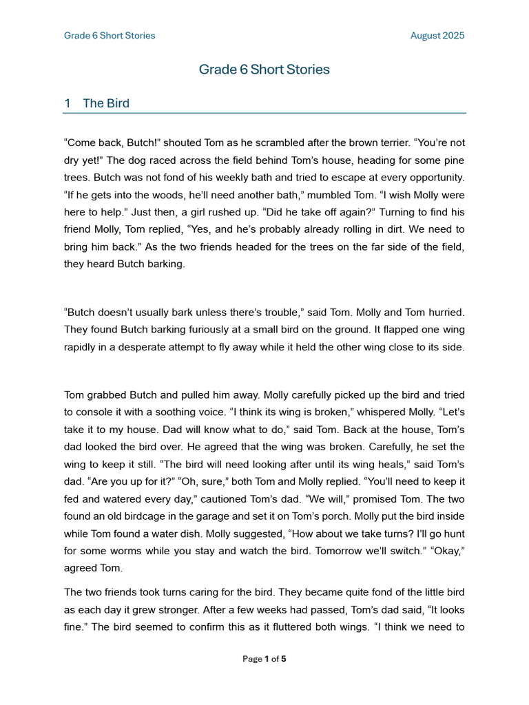 Grade 6 Short Stories | PDF | Spider