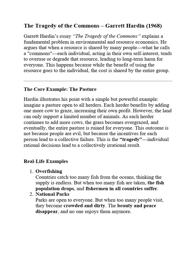 Understanding the Tragedy of the Commons | PDF