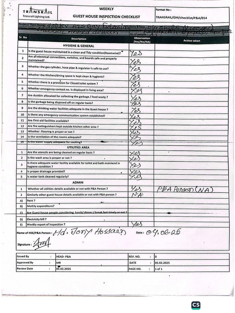 G-521 - Weekly Guest House Inspection Checklist - June - 2025 | PDF