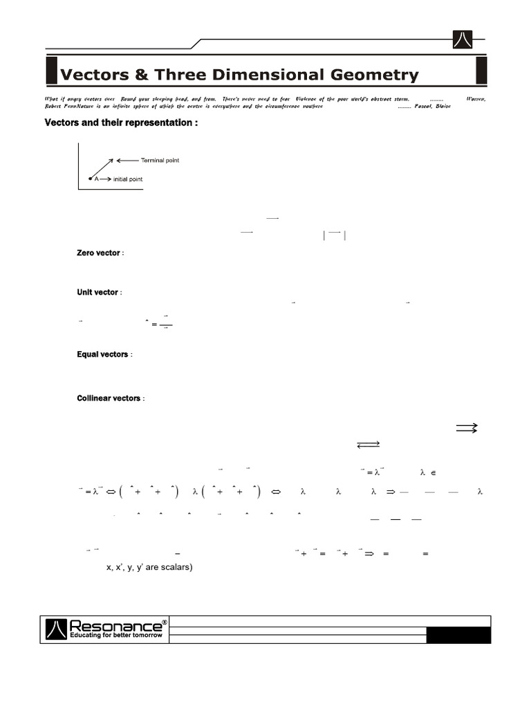 Vectors and Their Representation:: Vector & Three Dimensional Geometry | PDF | Euclidean Vector ...