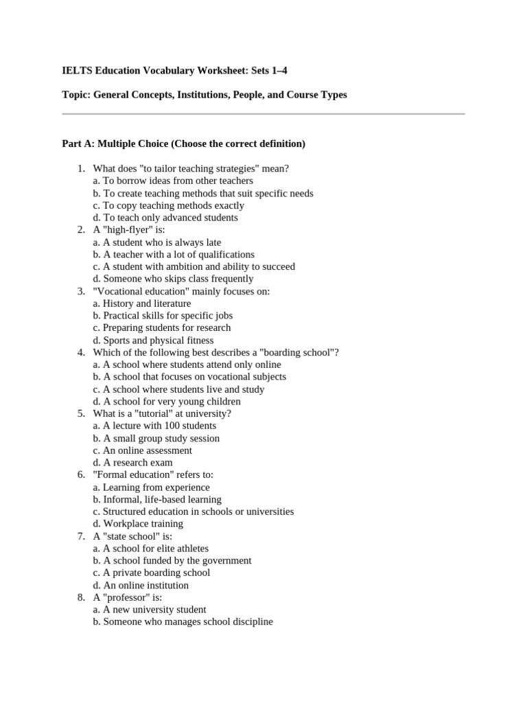 IELTS Education Vocabulary Worksheet | PDF | Schools | Vocational Education