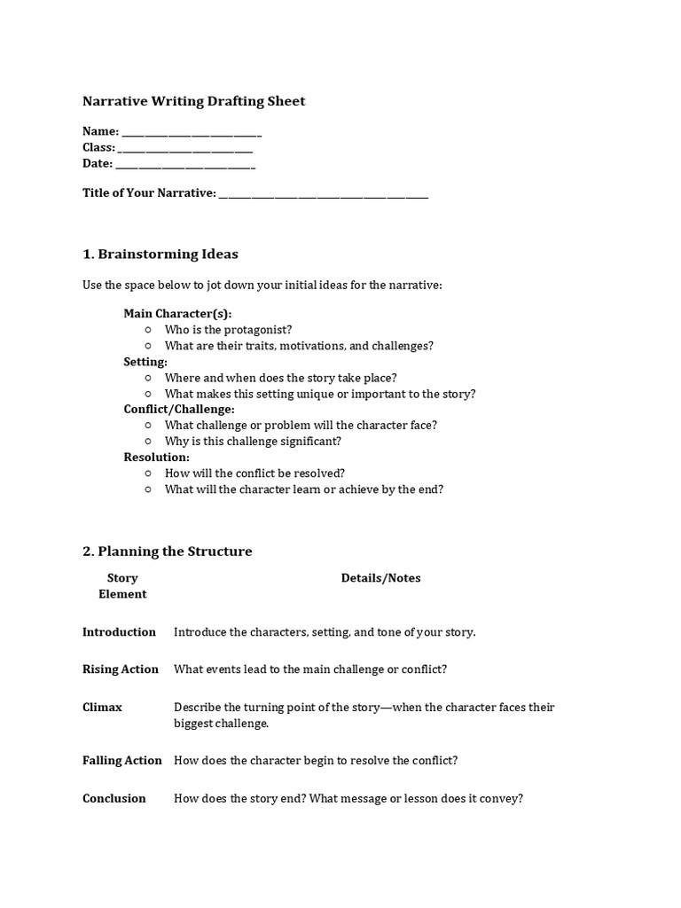Narrative Writing Drafting Guide | PDF
