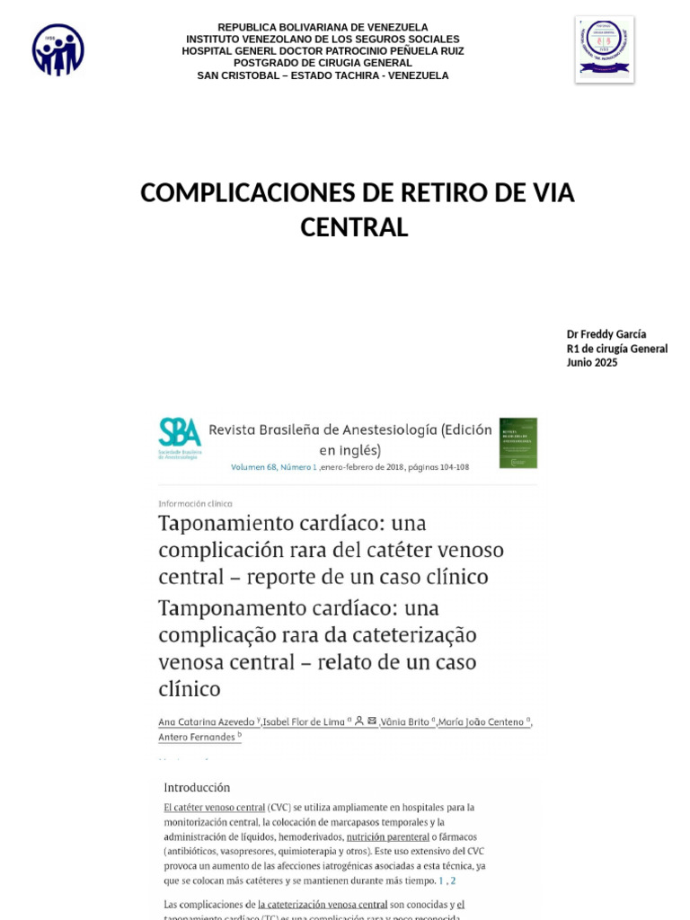 Complicaciones Retiro Vía Central | PDF