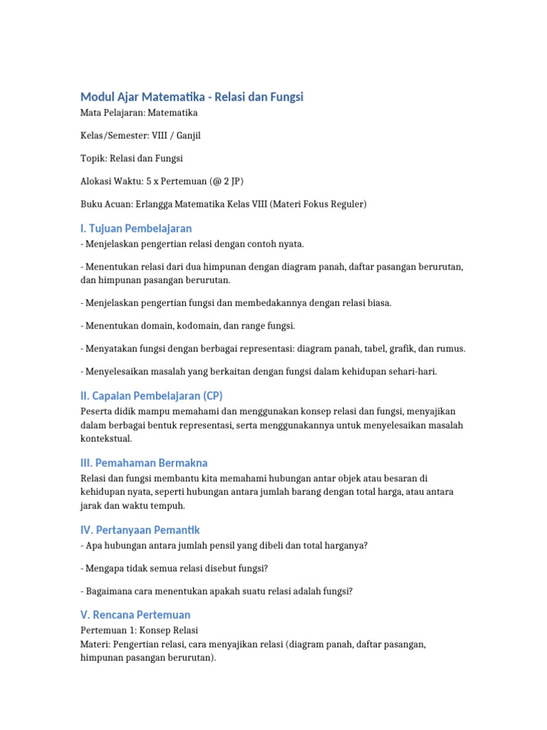 Modul Relasi Dan Fungsi | PDF
