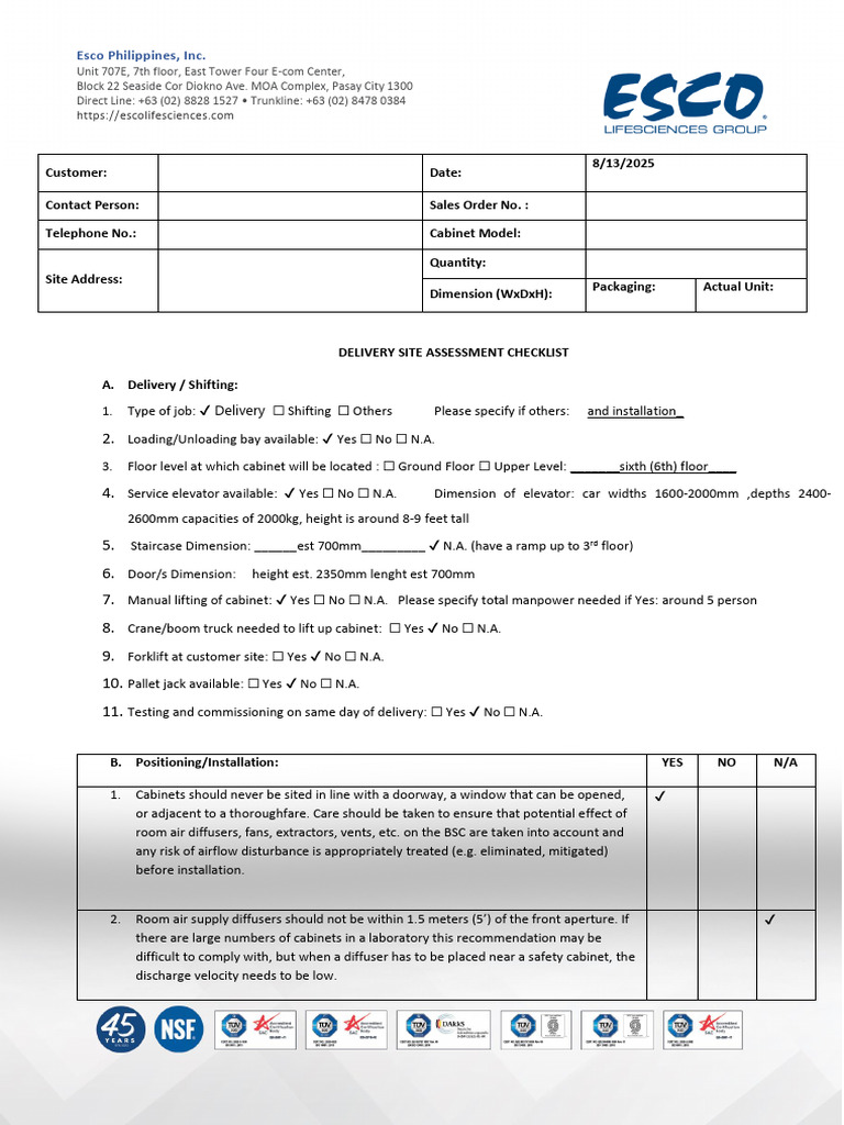 EPI Delivery Site Assesment Checklist - Rev1 | PDF