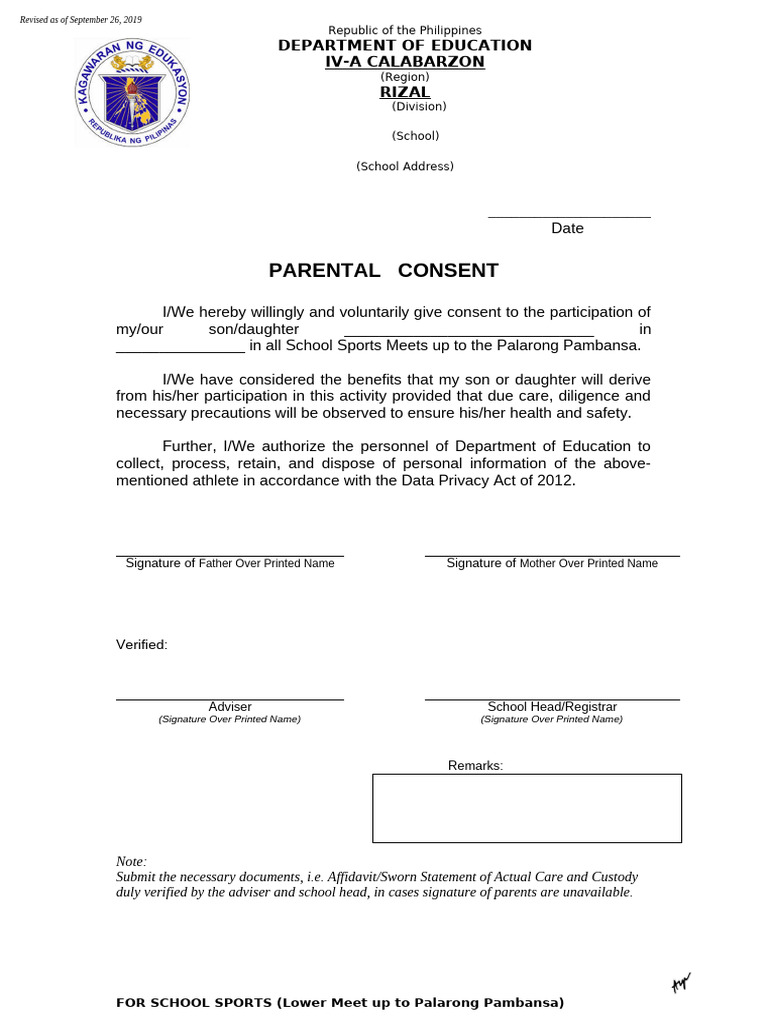 Parents Consent Revised 2 1 | PDF