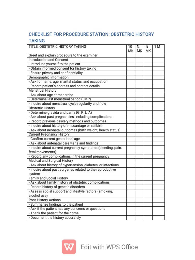 Obstetric History Checklist Guide | PDF