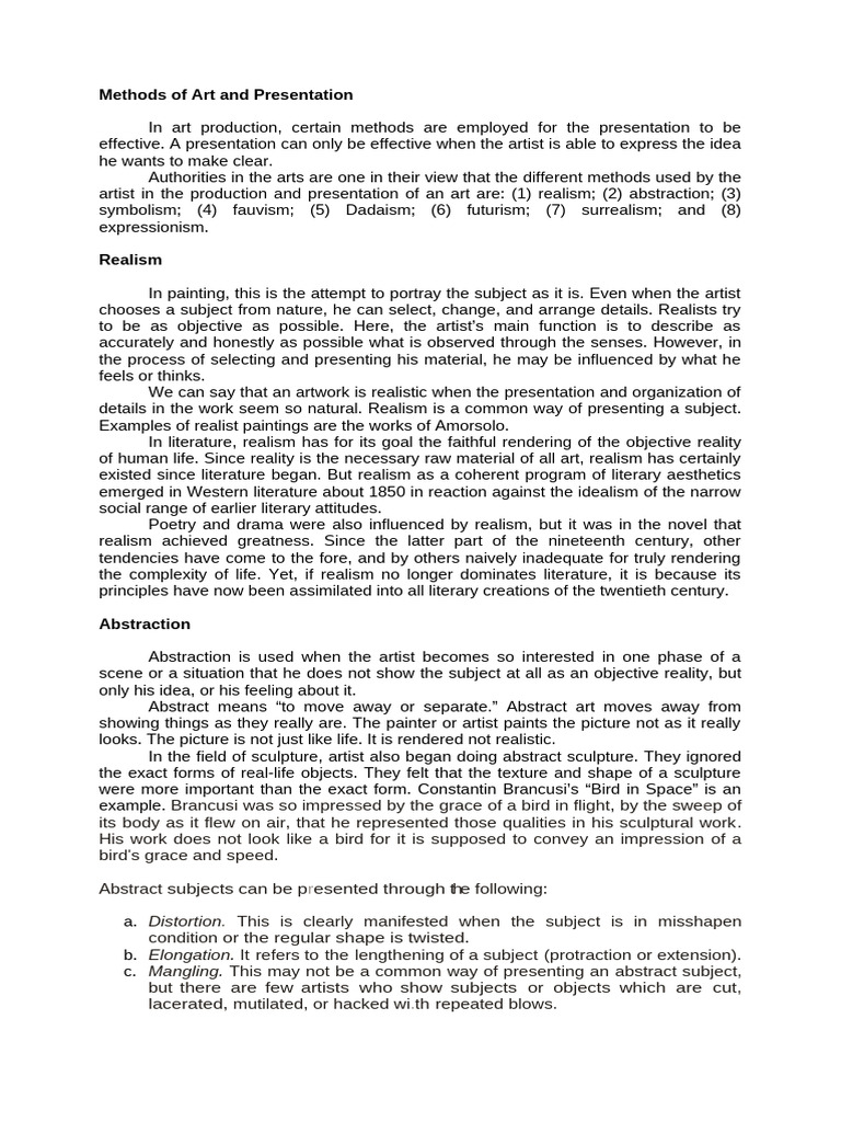 Art Production and Presentation Methods | PDF | Realism (Arts) | Surrealism