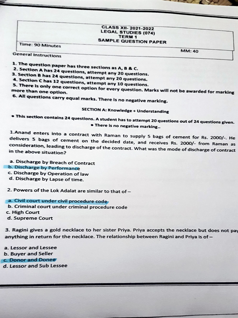 Class XII Legal Studies 2021-22 Question and Answers | PDF | Crimes ...