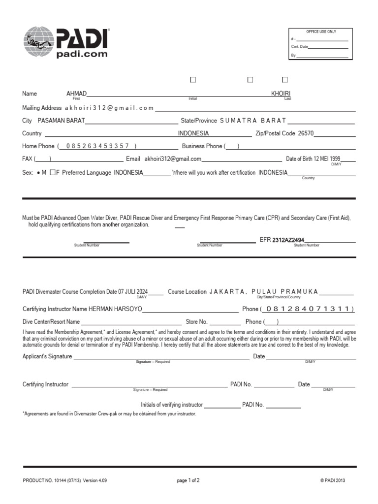 Divemaster Application 1 | PDF | Scuba Diving | Snorkeling