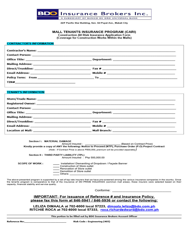 Cari Application Form - Revised | PDF | Insurance | Service Industries