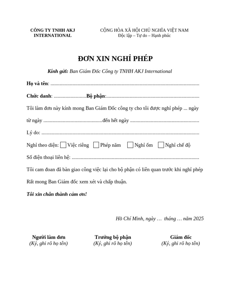 Don Xin Nghi Phep-Kanh | PDF