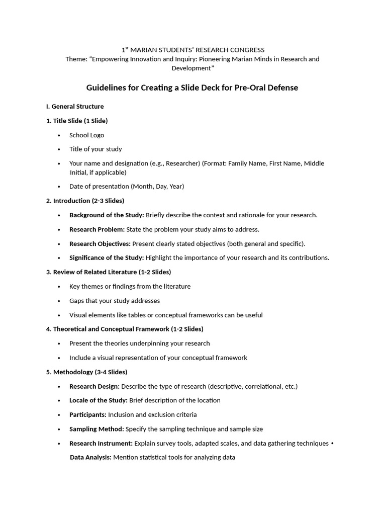 Slide Deck Guidelines for Research Defense | PDF | Data Analysis | Data