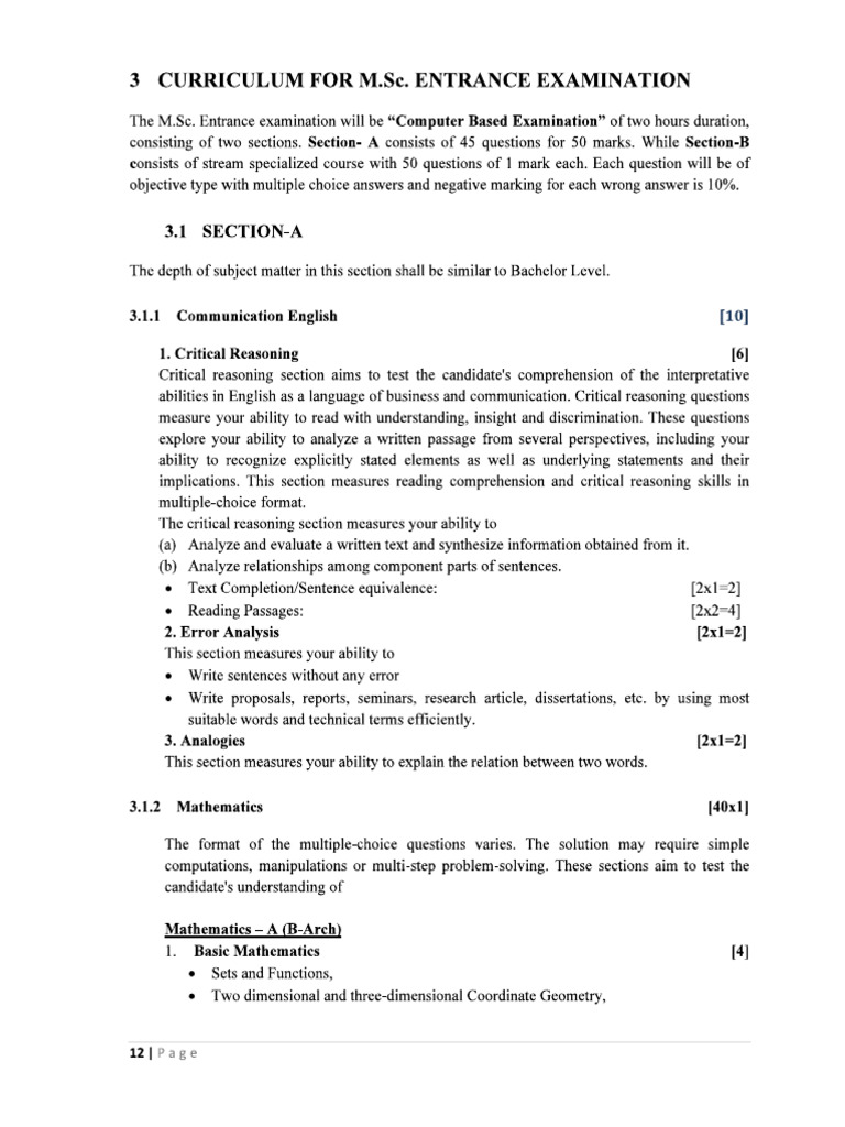MSC Syllabus Section A | PDF