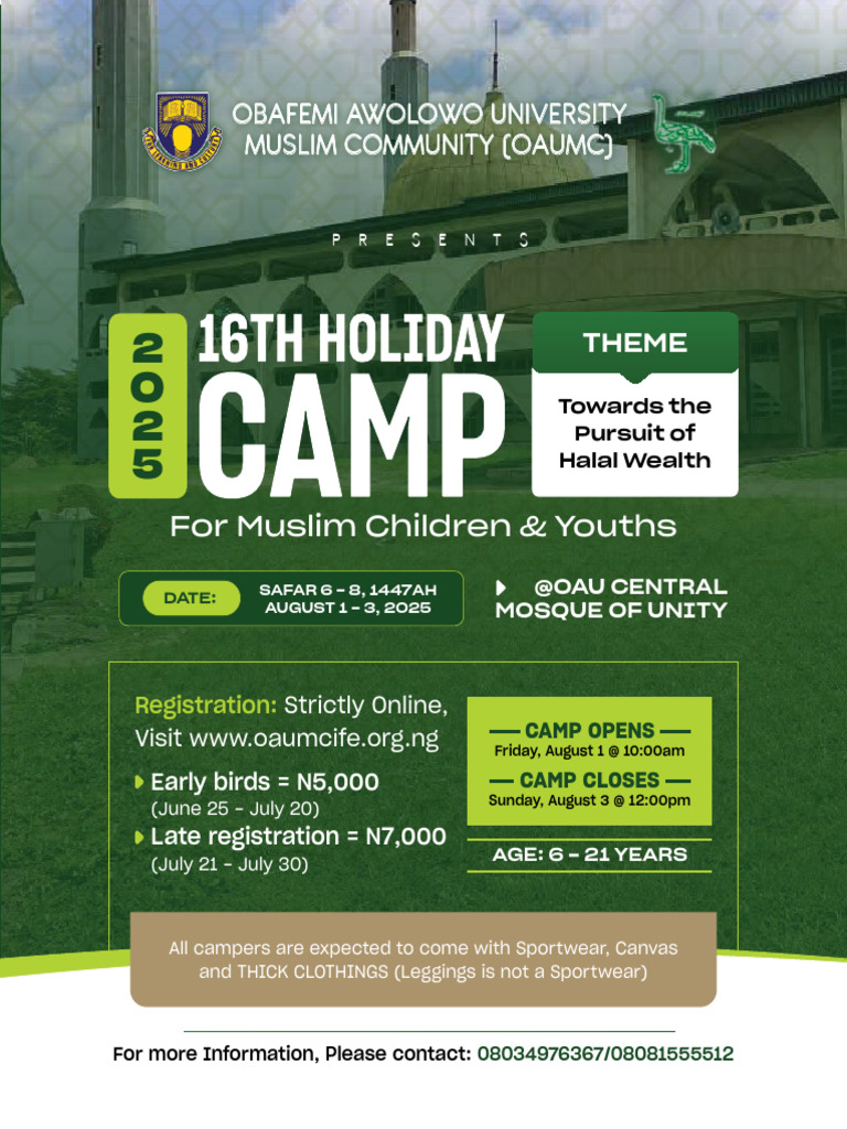 OAU Muslim Community Holiday Camp Flyer | PDF