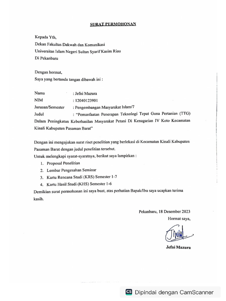 Surat Permohonan Riset | PDF