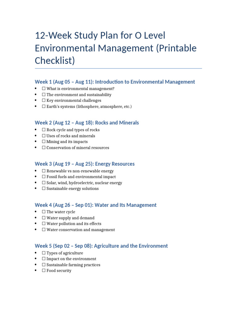 O Level Environmental Management Study Plan | PDF | Natural Environment ...
