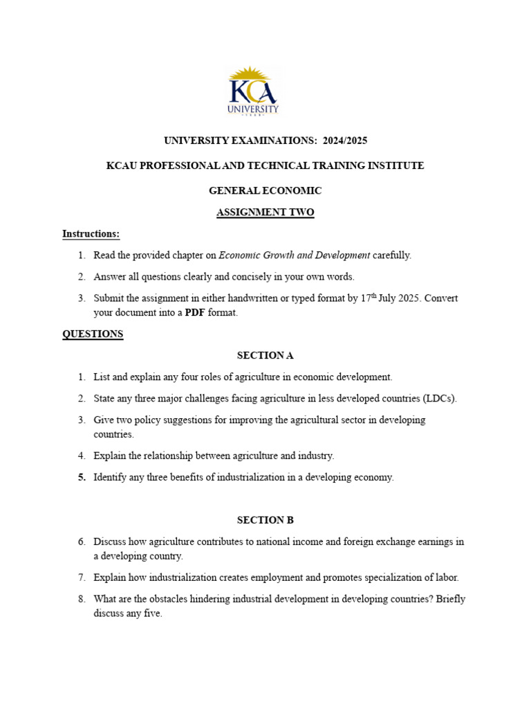 Economic Growth Assignment: Agriculture & Industry | PDF