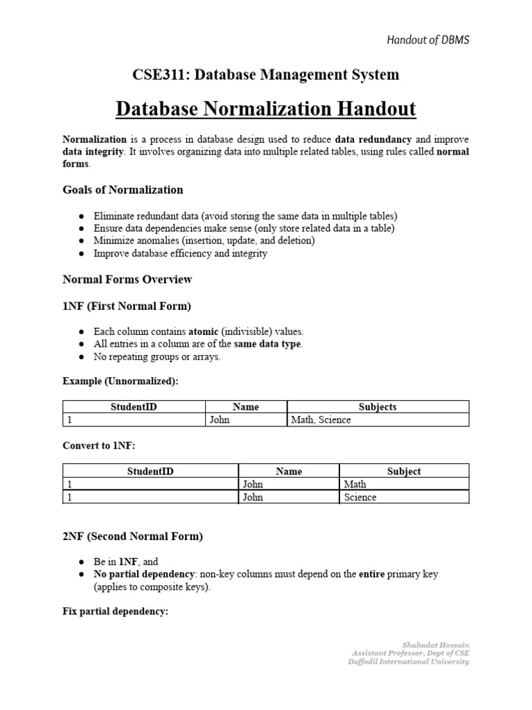 Handout Normalization | PDF | Databases | Computer Data