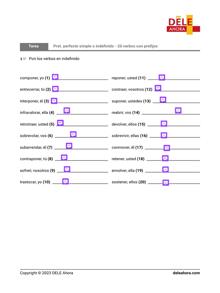 Pret Perfecto Simple o Indefinido 20 Verbos Con Prefijos | PDF