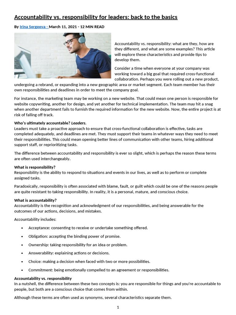 Accountability vs. Responsibility For Leaders, Back To The Basics | PDF ...