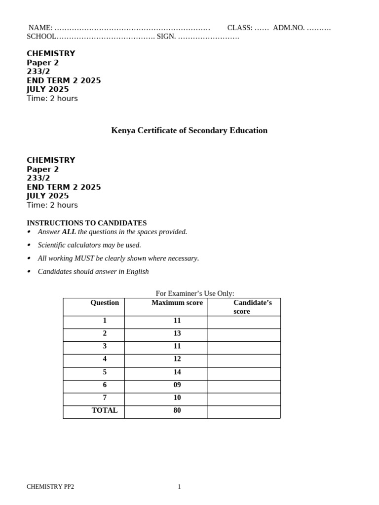 f4 Chemistry p2 Qs End t2 Teacher Co Ke | PDF | Sets Of Chemical Elements | Materials