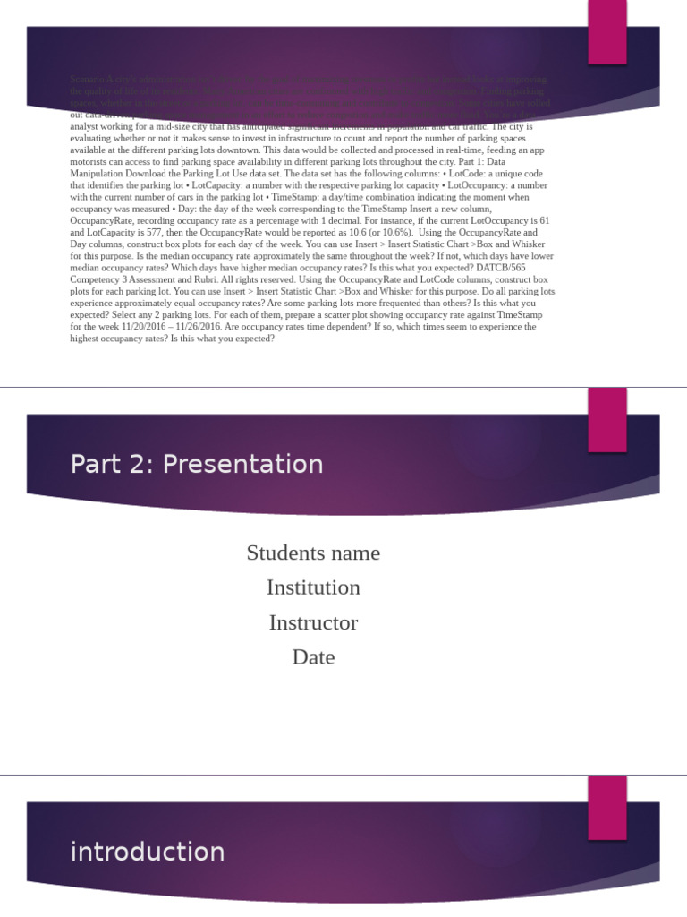 DATCB-565 Competency 3 Assessment Part 2.edited | PDF | Parking | Data