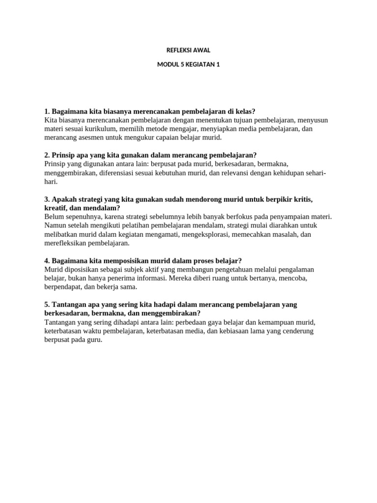 Refleksi Awal Luring Modul 5 | PDF