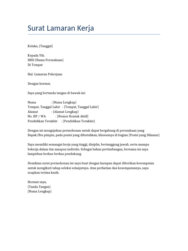 Surat Lamaran CV Dan Berkas Pendukung | PDF