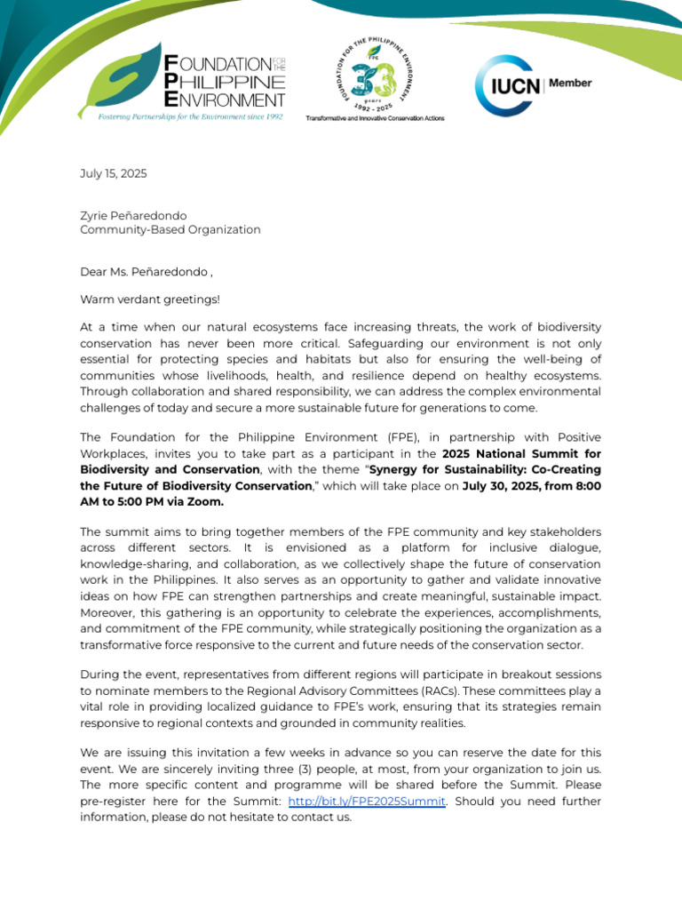 2025 Biodiversity Summit Invitation | PDF | Conservation Biology ...